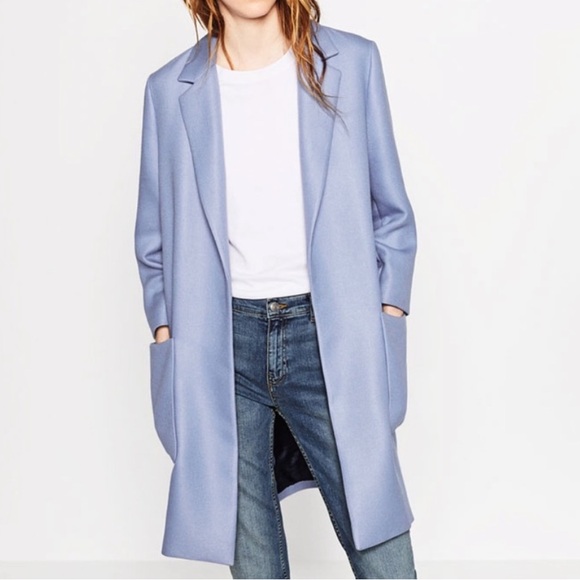 Zara | Jackets & Coats | Zara Light Blue Long Blazer Jacket | Poshmark